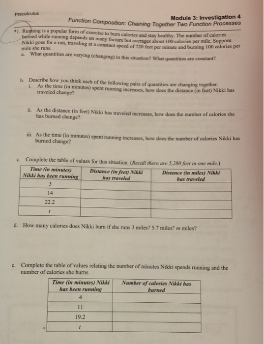 Solved Precalculus Module 3: Investigation 4 Function | Chegg.com