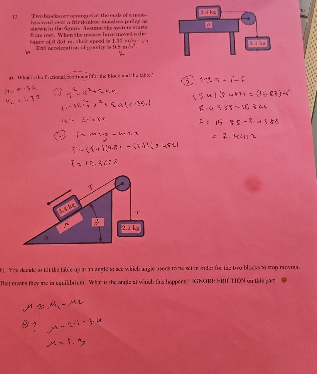 Solved Two blocks are arranged at the ends of a massless | Chegg.com