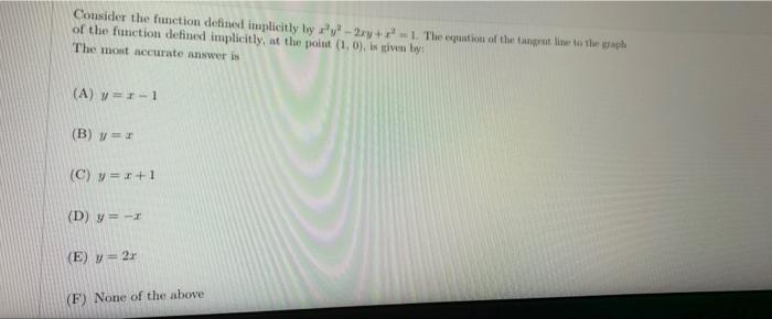 Solved Consider the function defined implicitly by ry - 2xy | Chegg.com