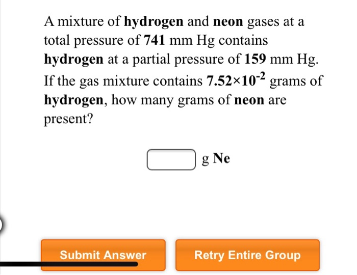 Solved A mixture of hydrogen and neon gases at a total | Chegg.com