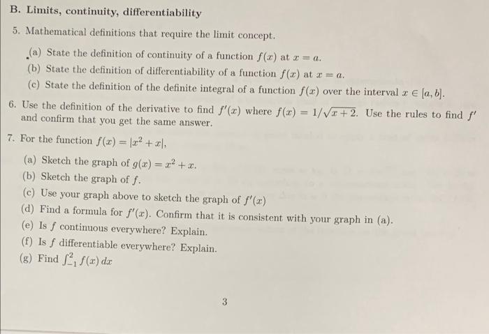 Solved B. Limits, continuity, differentiability 5. | Chegg.com