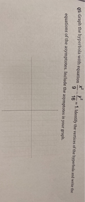 Solved Q5: Graph the hyperbola with equation = 1. Identify | Chegg.com