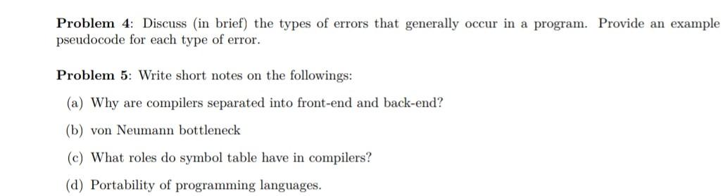 Solved Problem 4: Discuss (in brief) the types of errors | Chegg.com
