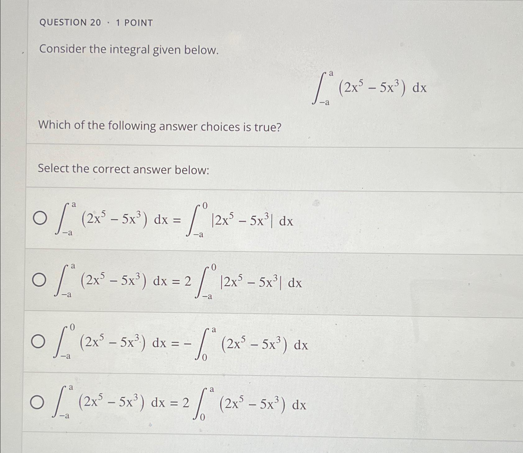 Solved QUESTION 20*1 POINTConsider the integral given | Chegg.com Solved QUESTION 20*1 POINTConsider the integral given | Chegg.com