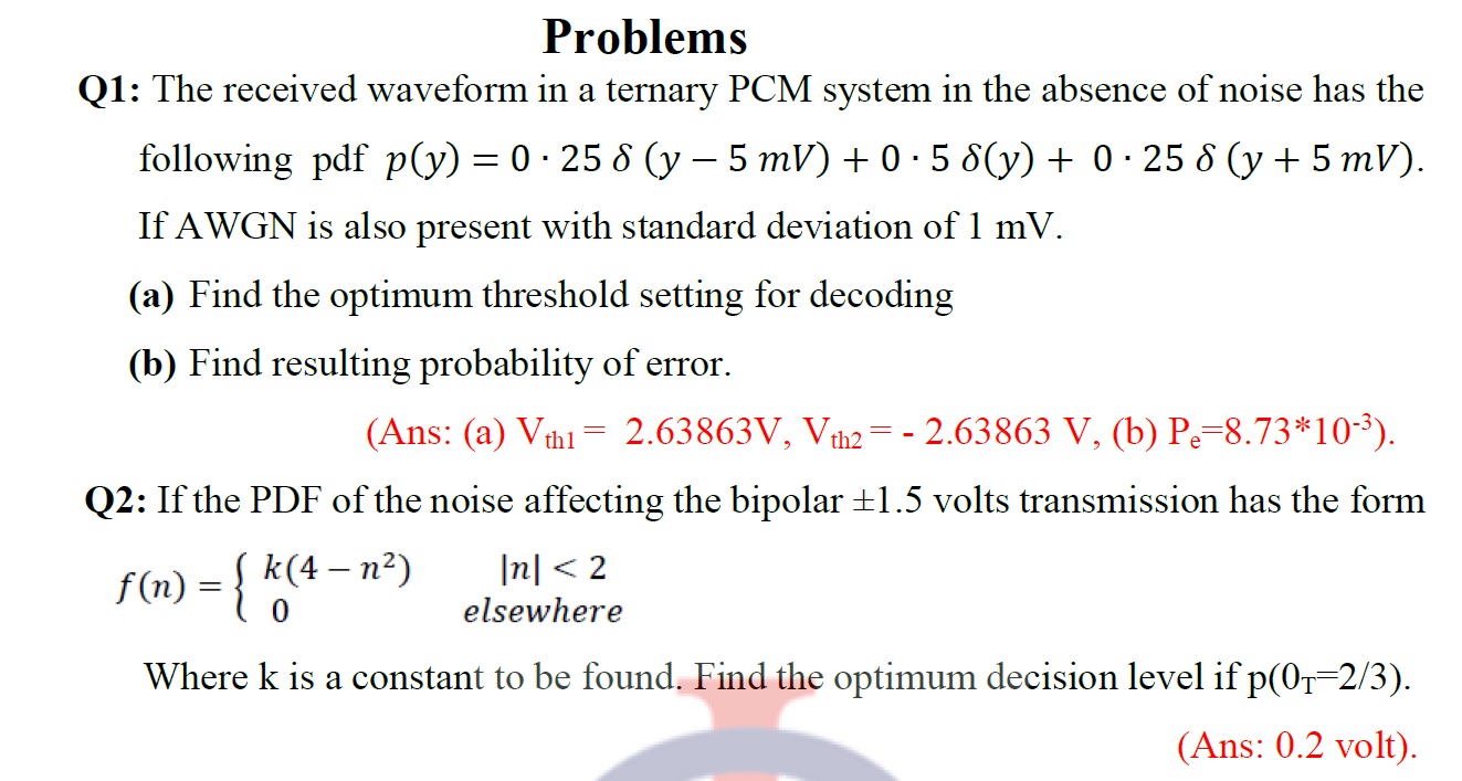 Solved ProblemsQ1: The received waveform in a ternary PCM | Chegg.com