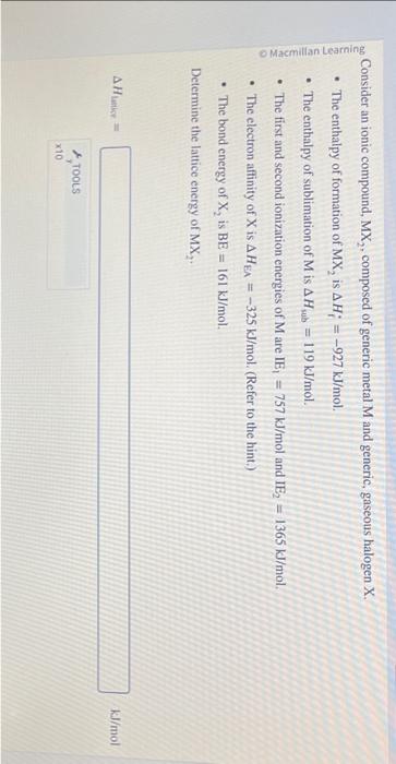 Consider an ionic compound, MX2, composed of generic | Chegg.com