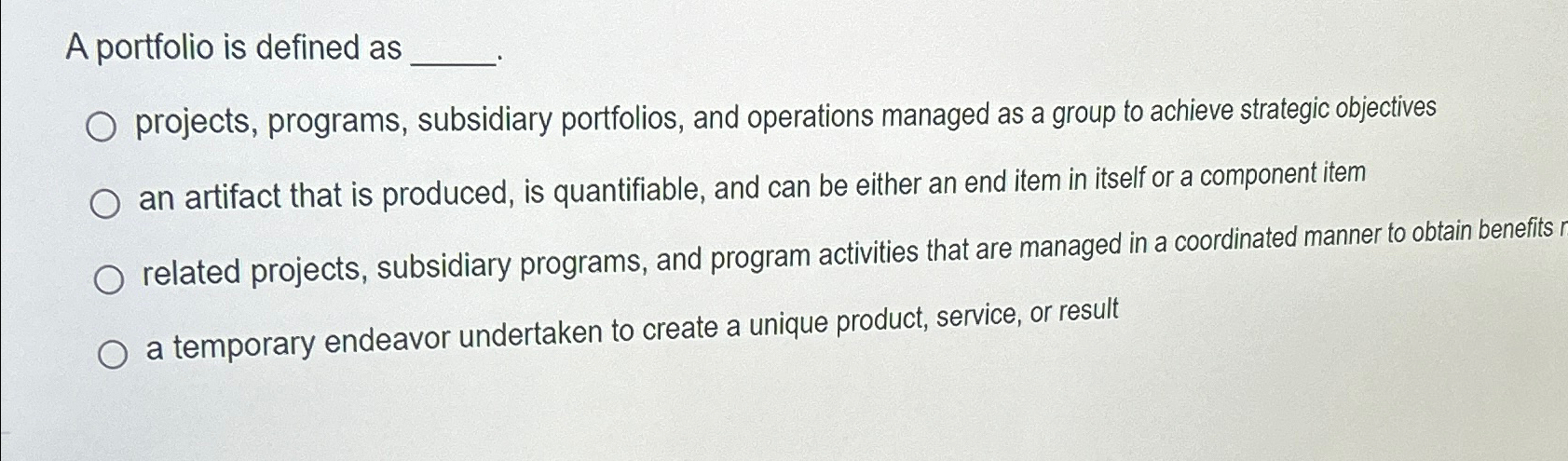 Solved A portfolio is defined asprojects, programs, | Chegg.com