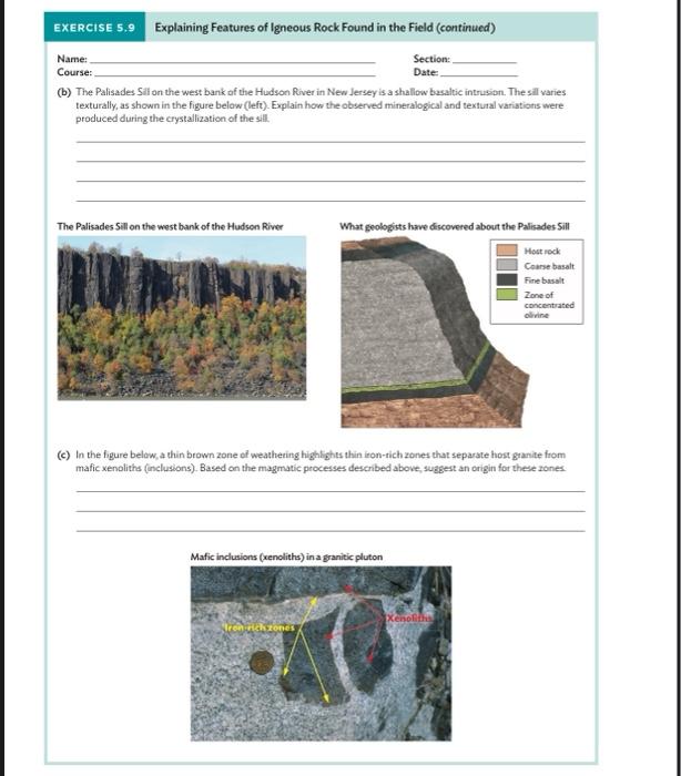 Solved Explaining Features of Igneous Rock Found in the | Chegg.com