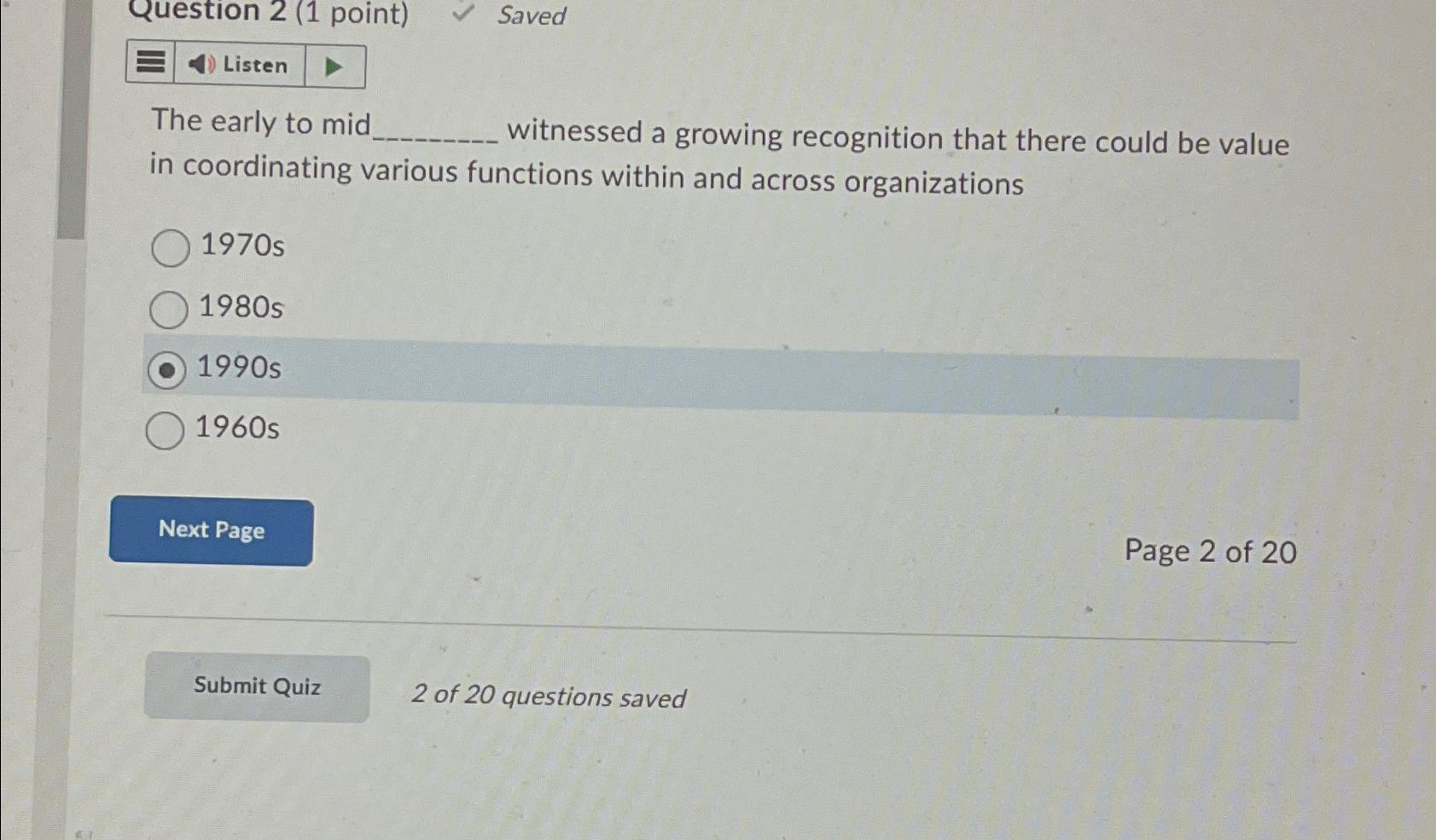 Solved Question 2 (1 ﻿point)SavedListenThe early to mid | Chegg.com