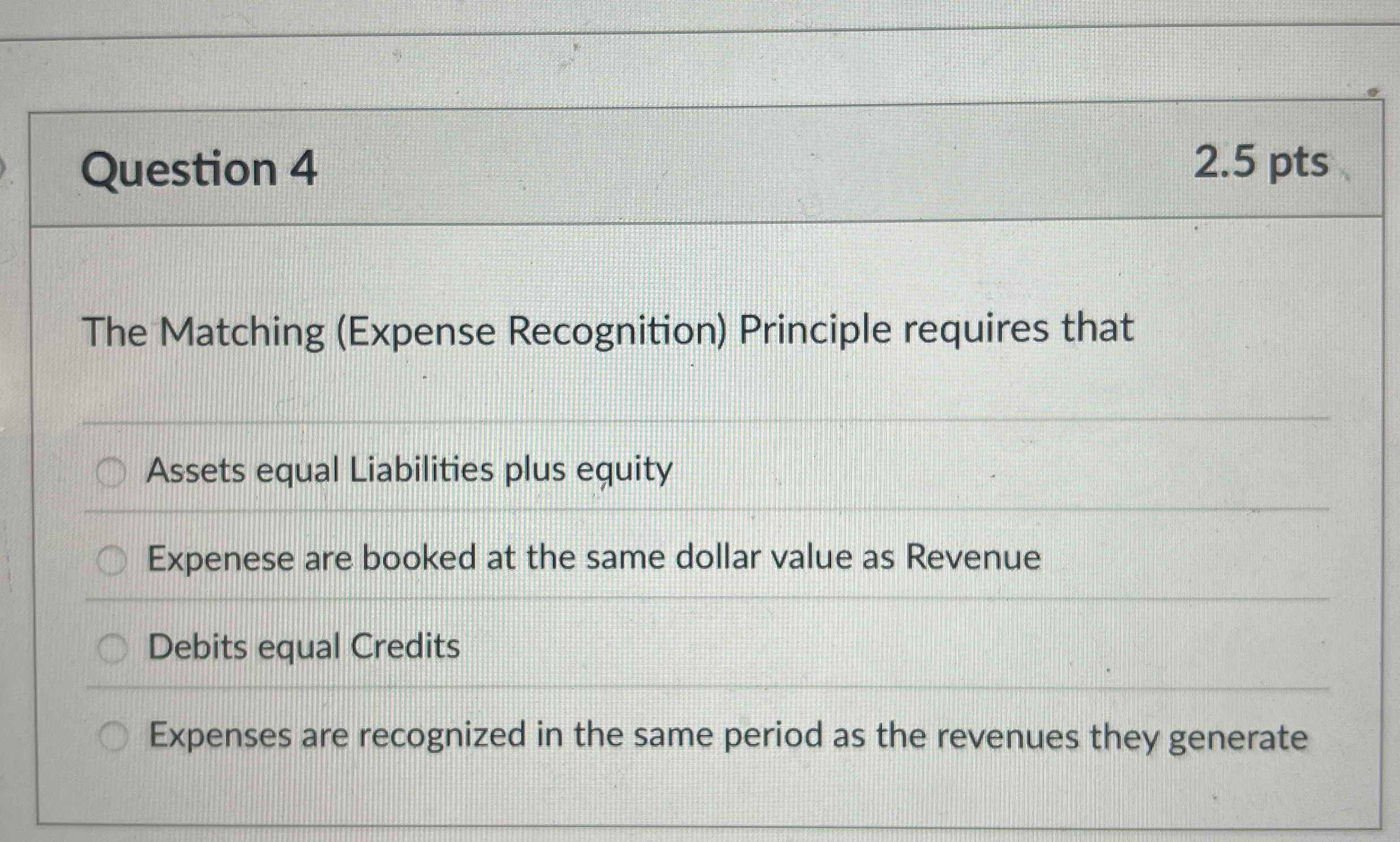 Solved Question 4The Matching (Expense Recognition) | Chegg.com