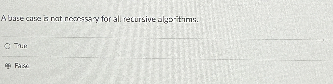 Solved A base case is not necessary for all recursive | Chegg.com