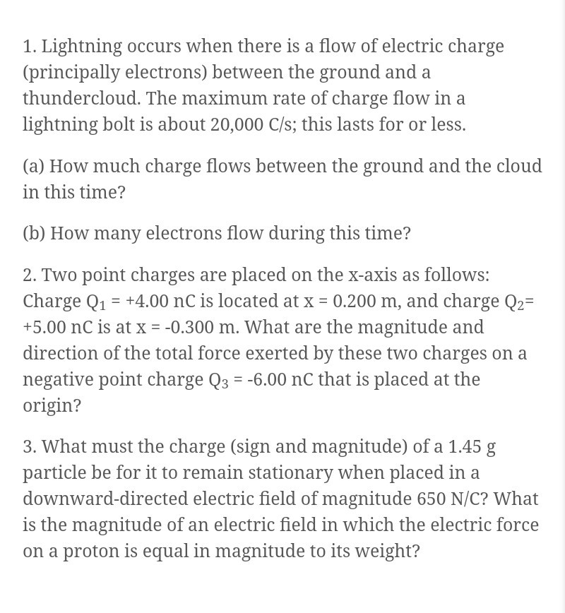 Solved 1. Lightning occurs when there is a flow of electric | Chegg.com