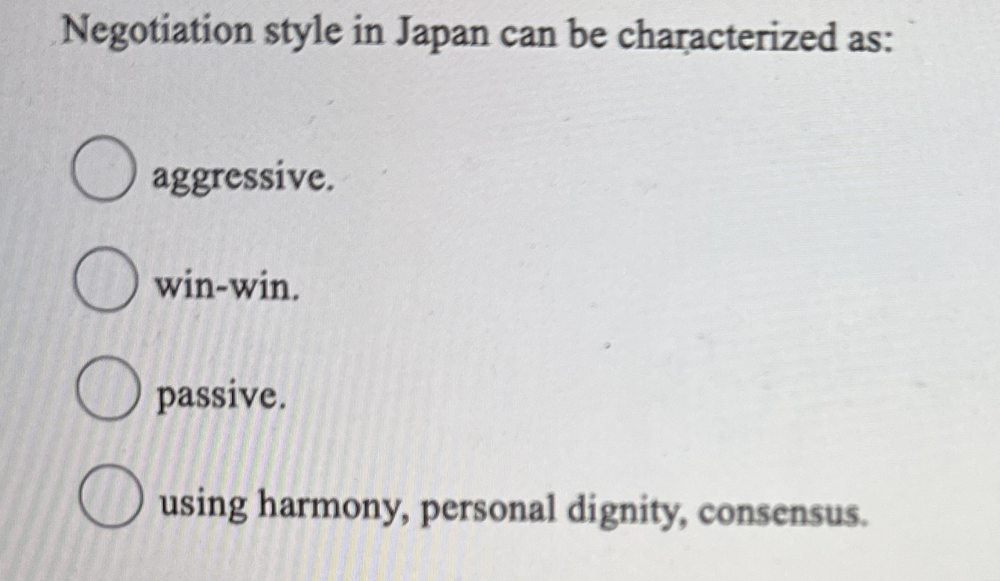 Solved Negotiation style in Japan can be characterized | Chegg.com