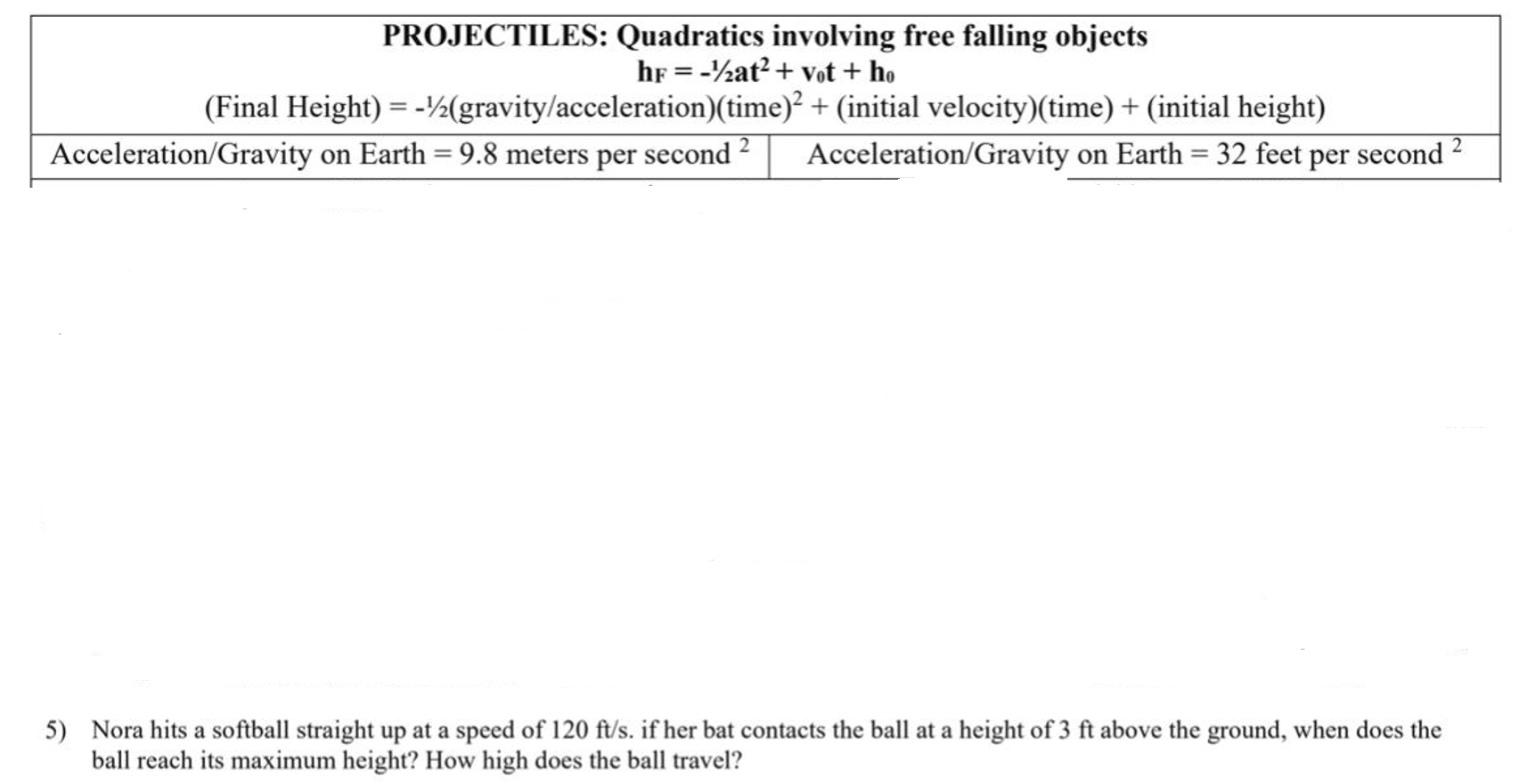 Solved 5) ﻿Nora hits a softball straight up at a speed of | Chegg.com