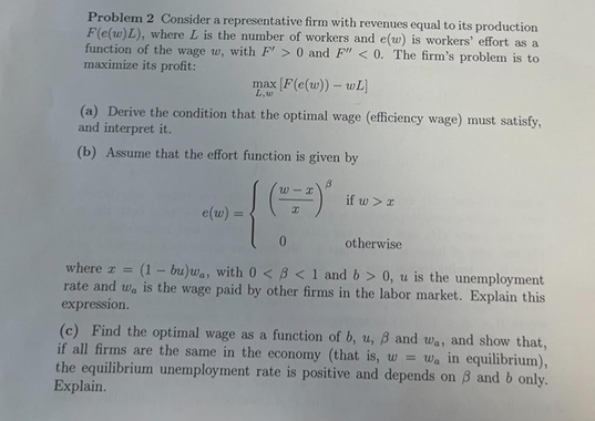 Solved Problem 2 ﻿Consider a representative firm with | Chegg.com