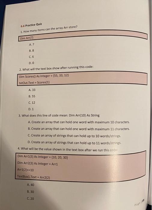 Solved 6 6 Practice Quiz 1 How Many Items Can The Array Arr