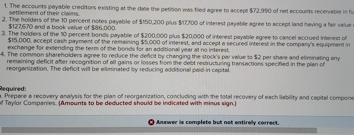 Solved Return to question The plan of reorganizing for | Chegg.com
