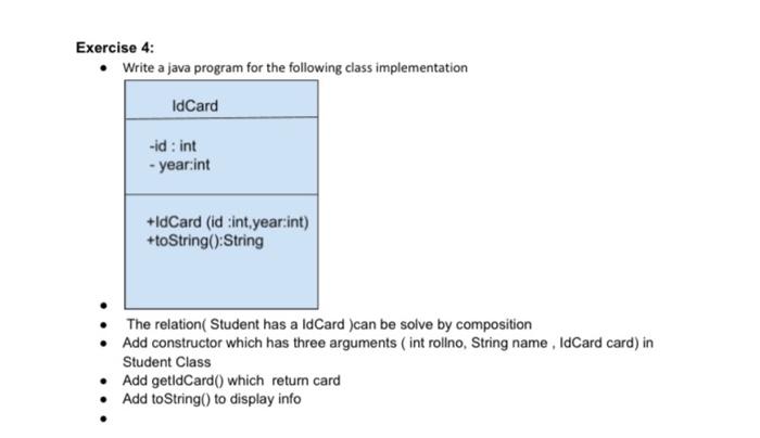 Solved Exercise 4 • Write A Java Program For The Following 9377