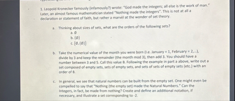 Solved Leopold Kronecker famoushy (infamously") ﻿wrote: "God | Chegg.com