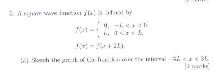 Solved 5. A square wave function f(x) is defined by ƒ(x) = { | Chegg.com