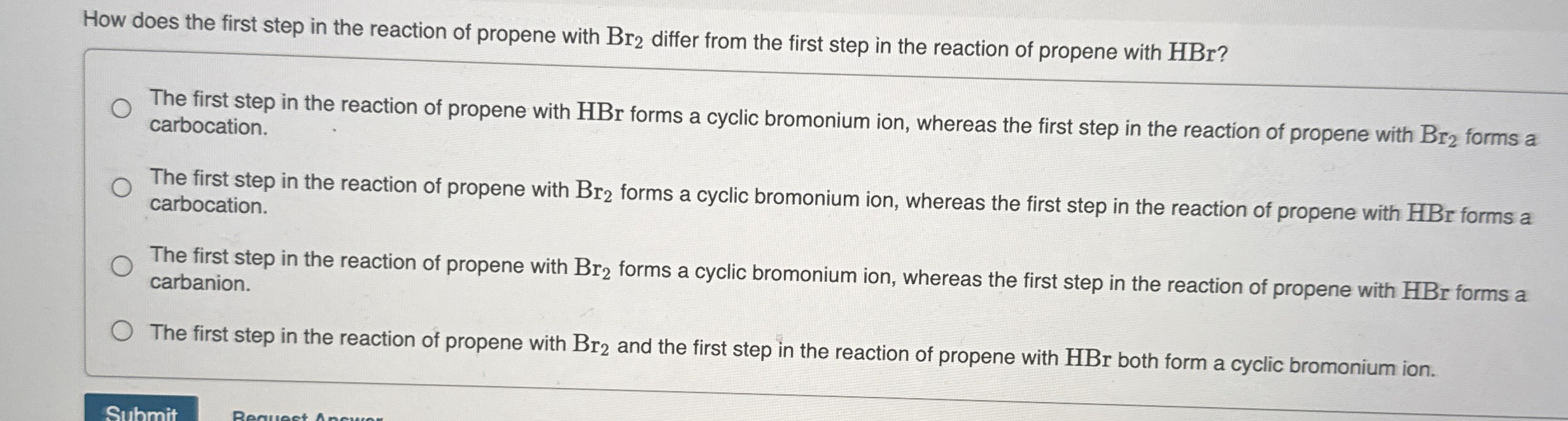 Solved How does the first step in the reaction of propene | Chegg.com