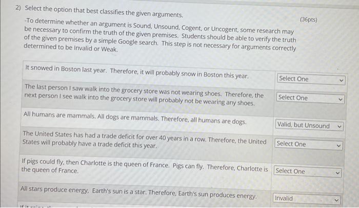 2) Select the option that best classifies the given | Chegg.com