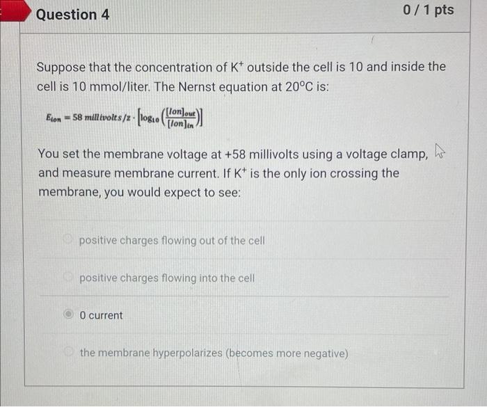 Solved Suppose that the concentration of K+outside the cell | Chegg.com