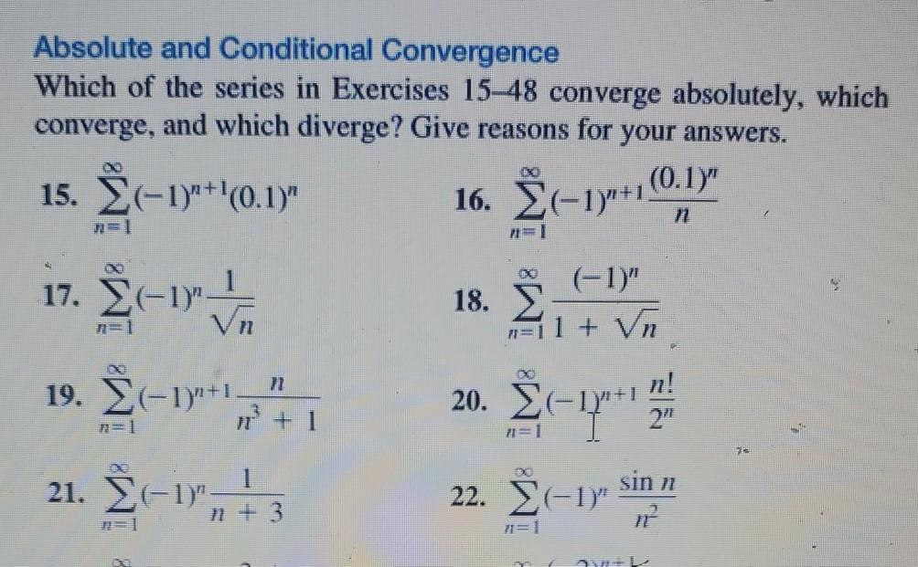 Solved Absolute and Conditional Convergence Which of the | Chegg.com