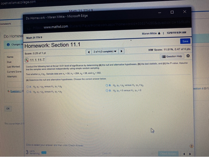 Solved openvellum.ecollege.com Math 21 TTH 9 Do Homework - | Chegg.com