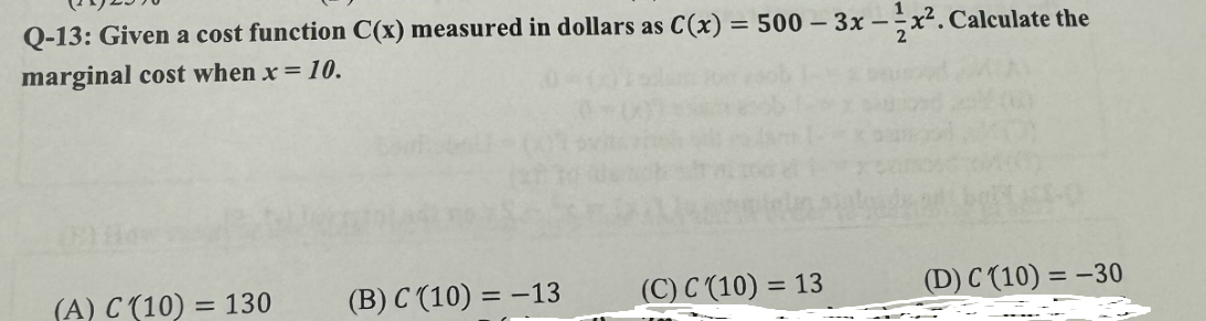 Solved Q-13: Given a cost function C(x) ﻿measured in dollars | Chegg.com