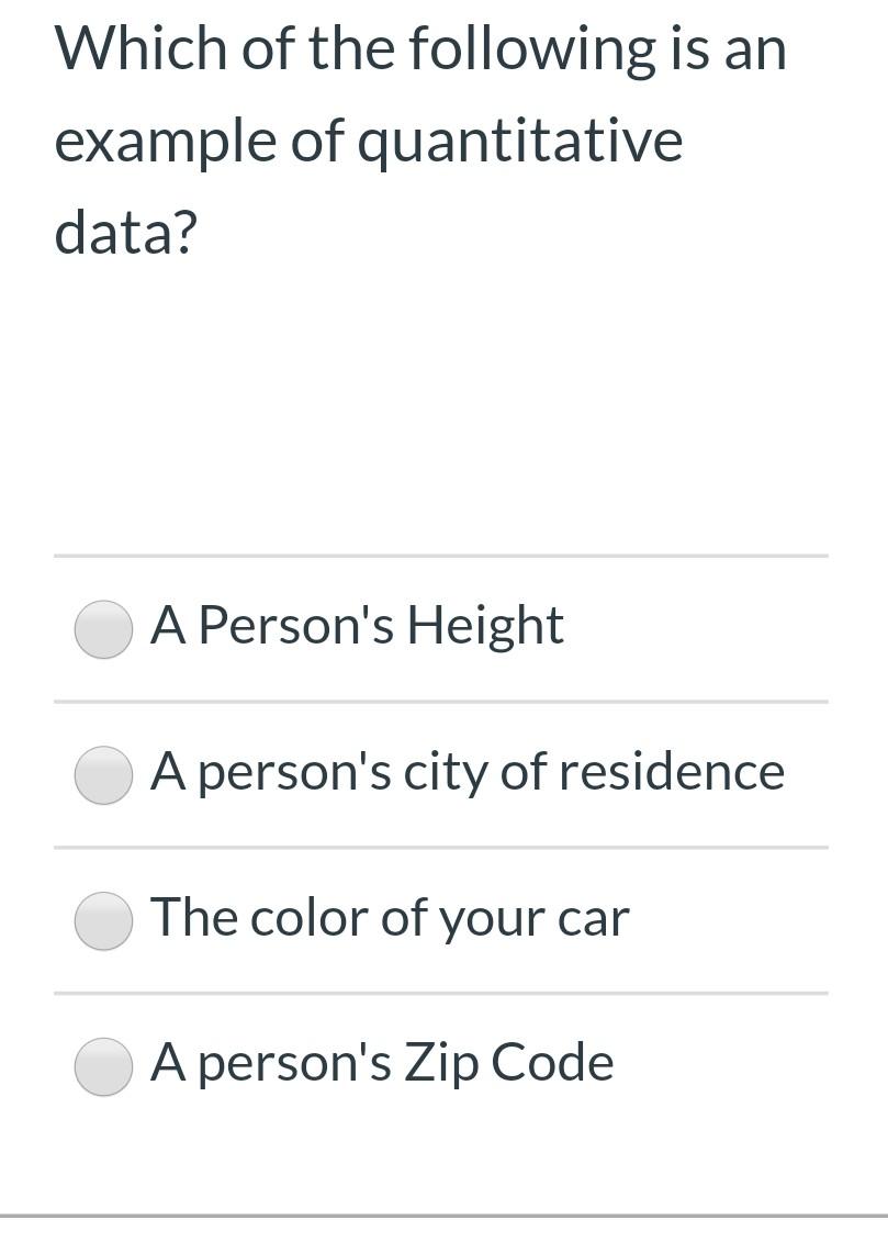 Solved Which of the following is an example of quantitative | Chegg.com