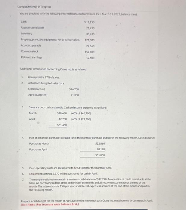 Solved Current Attempt in Progress You are provided with the | Chegg.com