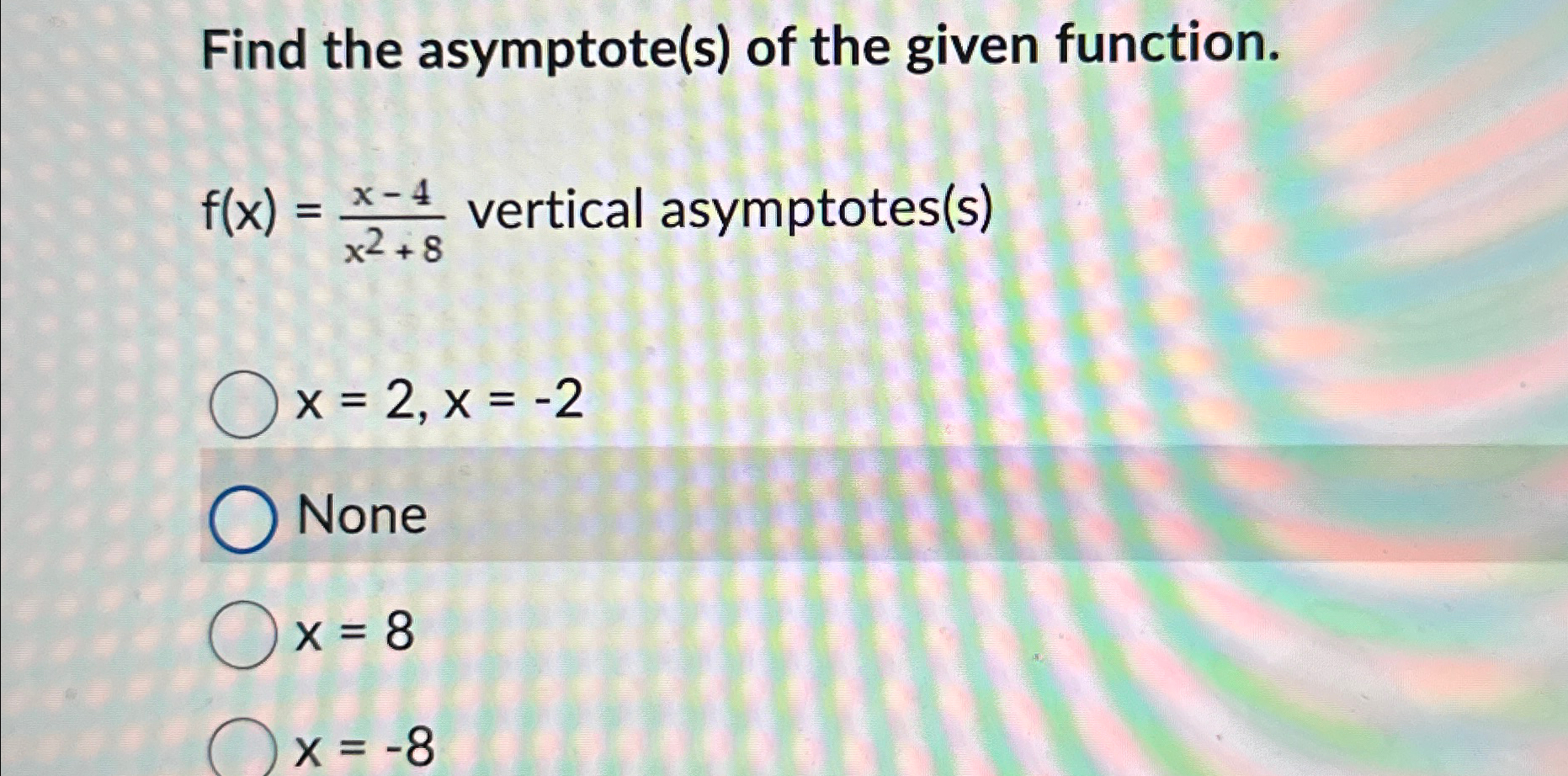 Solved Find the asymptote(s) ﻿of the given | Chegg.com