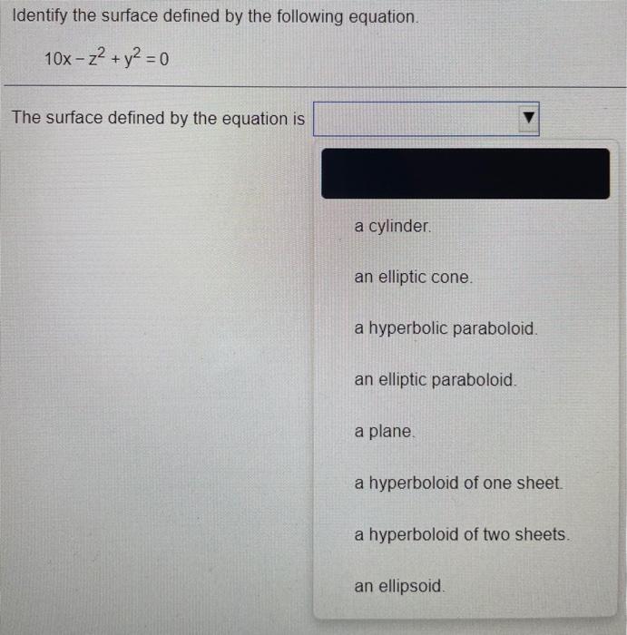 Solved Identify the surface defined by the following | Chegg.com