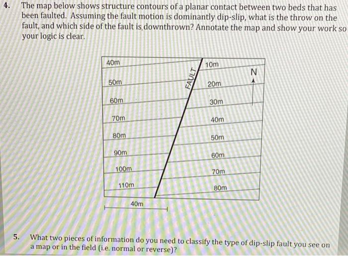 Solved 4. The map below shows structure contours of a planar | Chegg.com
