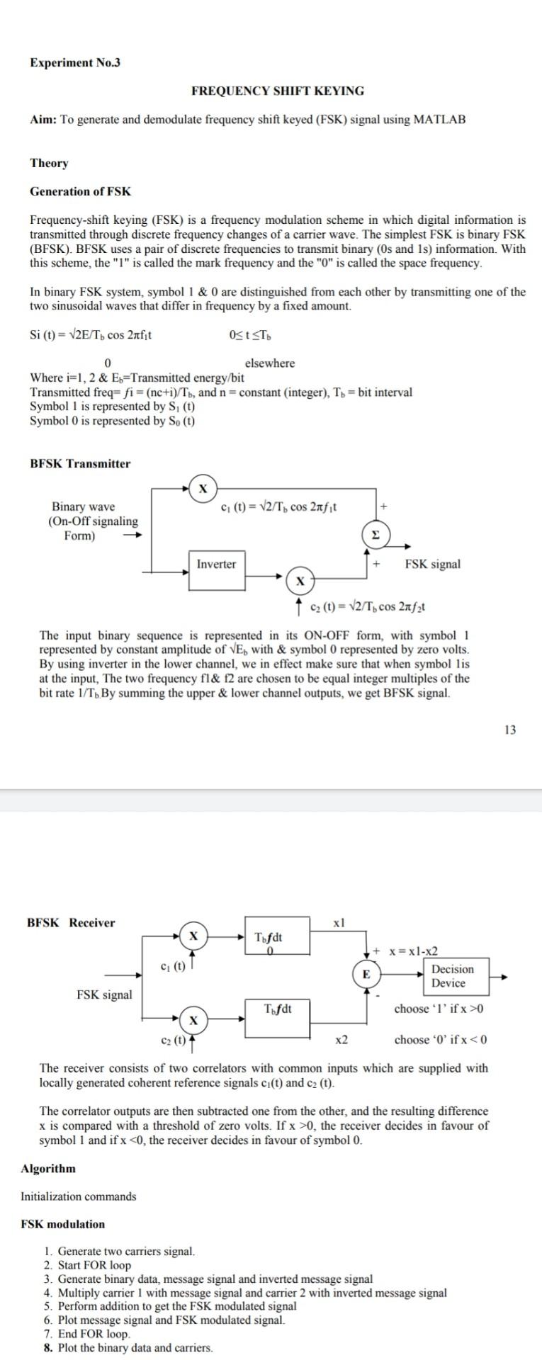 Solved Experiment No.3 FREQUENCY SHIFT KEYING Aim: To | Chegg.com