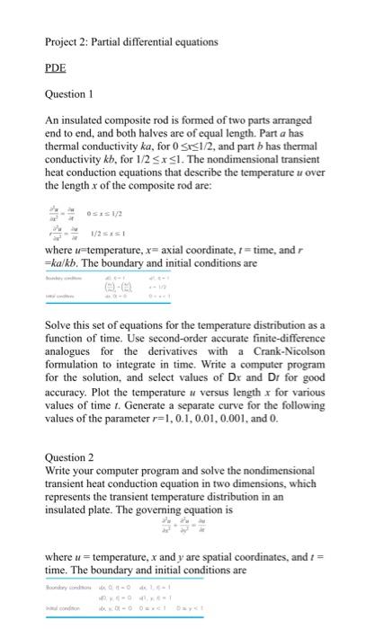 Solved Project 2: Partial differential equations PDE | Chegg.com