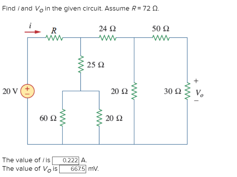 Solved Find i and VO ﻿in the given circuit. Assume R=72Ω.The | Chegg.com