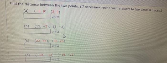 Solved Find the distance between the two points. (If | Chegg.com