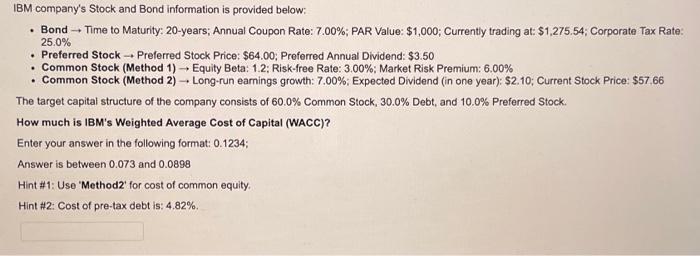 Solved IBM company's Stock and Bond information is provided | Chegg.com