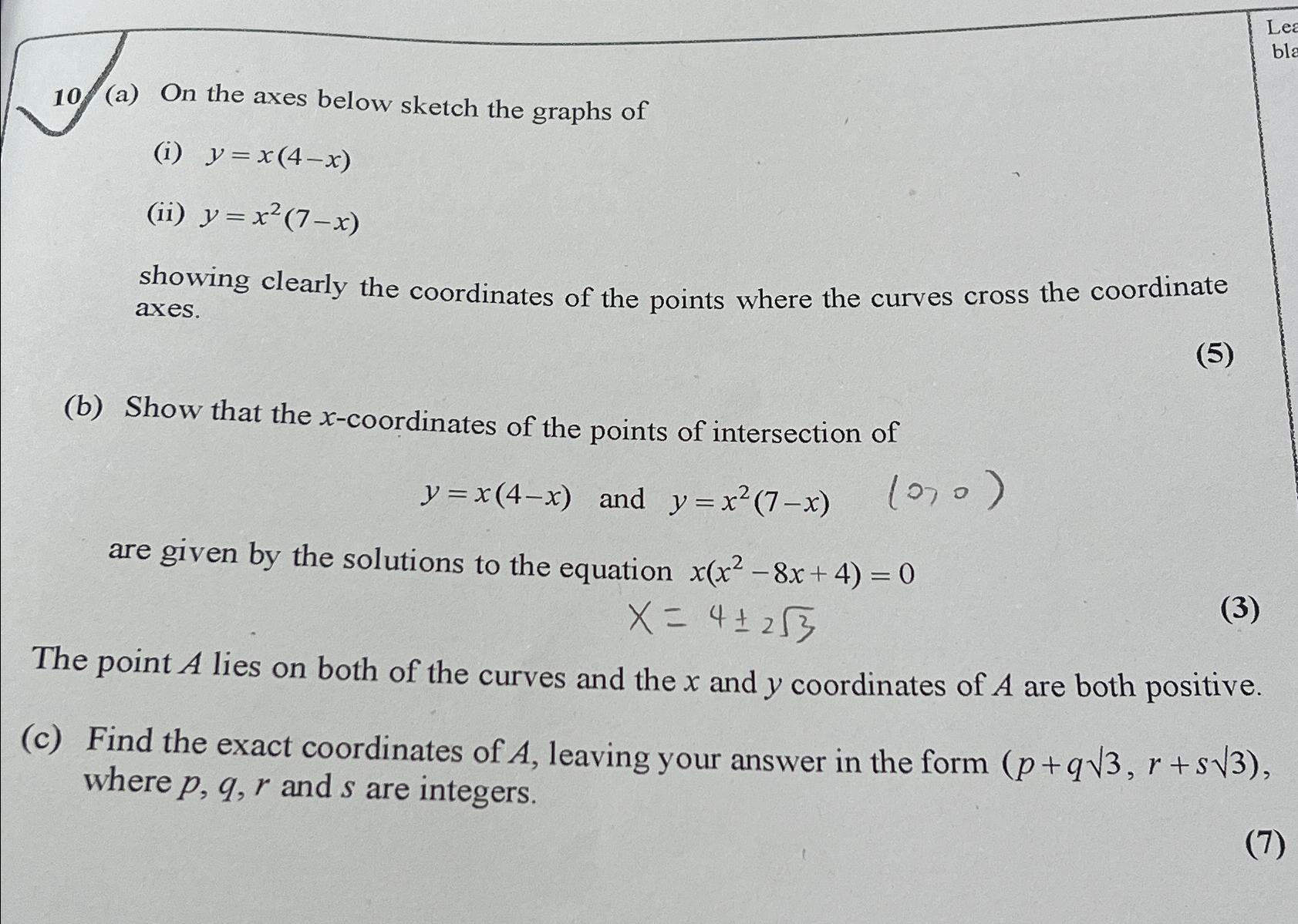 Solved (a) ﻿On the axes below sketch the graphs | Chegg.com