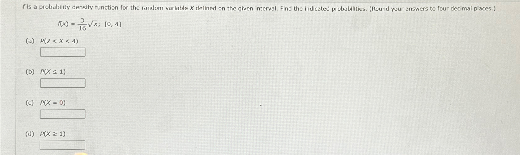 Solved f ﻿is a probability density function for the random | Chegg.com