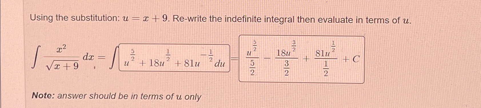 Solved Using the substitution: u=x+9. ﻿Re-write the | Chegg.com