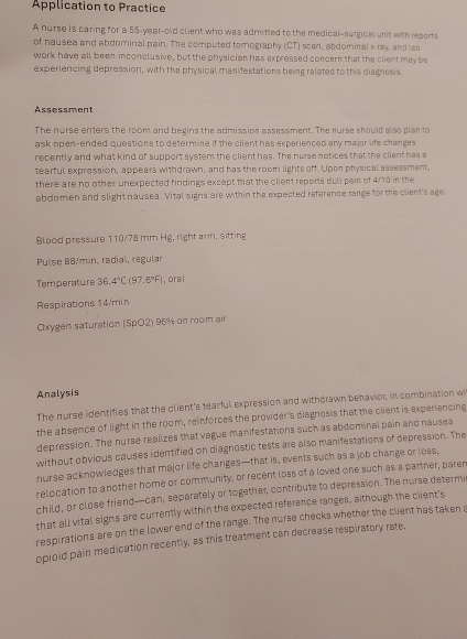 Solved Application to PracticeA nurse is caring for a | Chegg.com