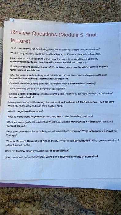 Solved Review Questions (Module 5, final lecture) What doen | Chegg.com