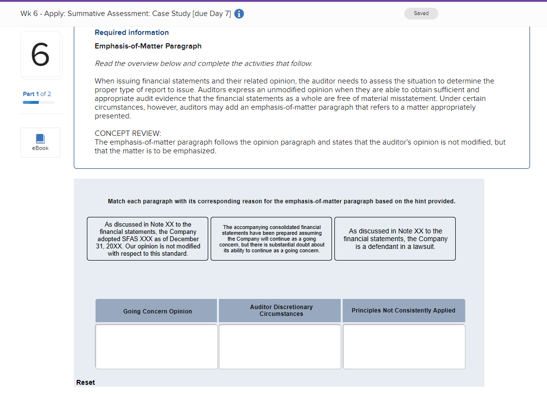 Solved Emphasis-of-Matter ParagraphRead the overview below | Chegg.com