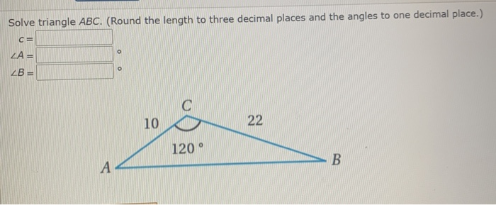 Solved Solve triangle ABC. (Round the length to three | Chegg.com