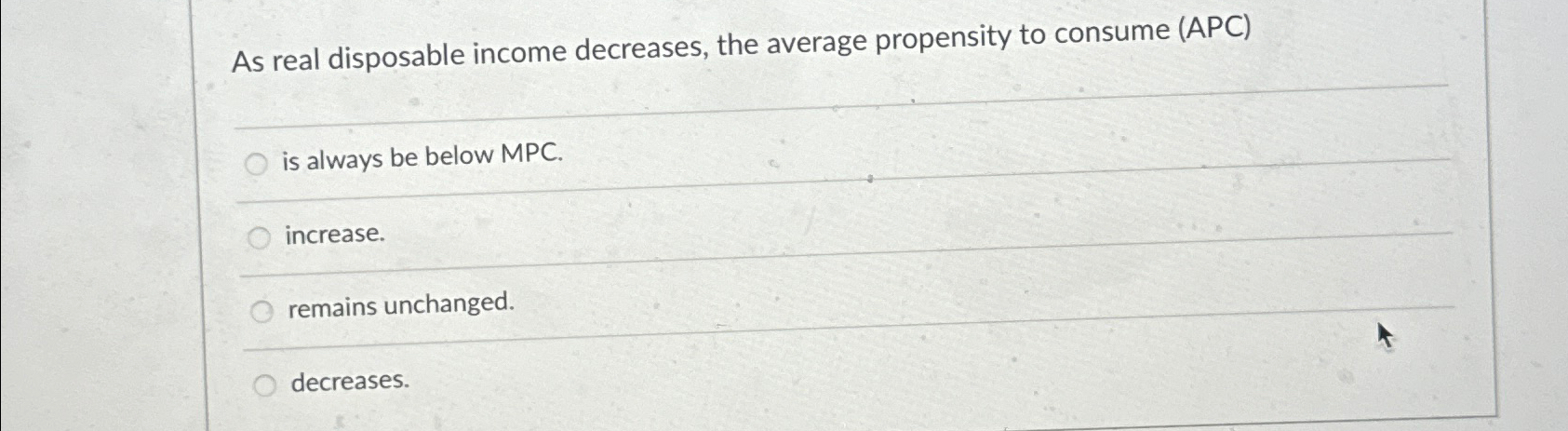 Solved As real disposable income decreases, the average | Chegg.com