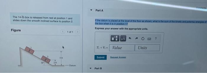 Solved The 14−1lb box is released from rest at position t | Chegg.com