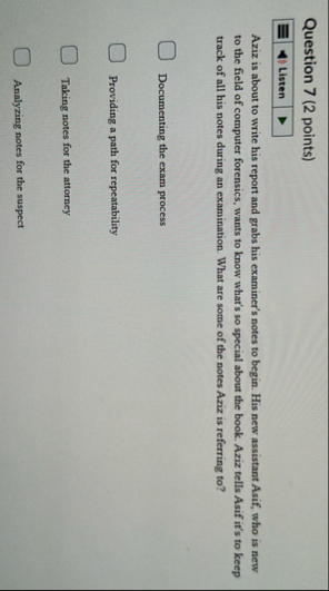 Solved Question 7 (2 ﻿points)Aziz is about to write his | Chegg.com